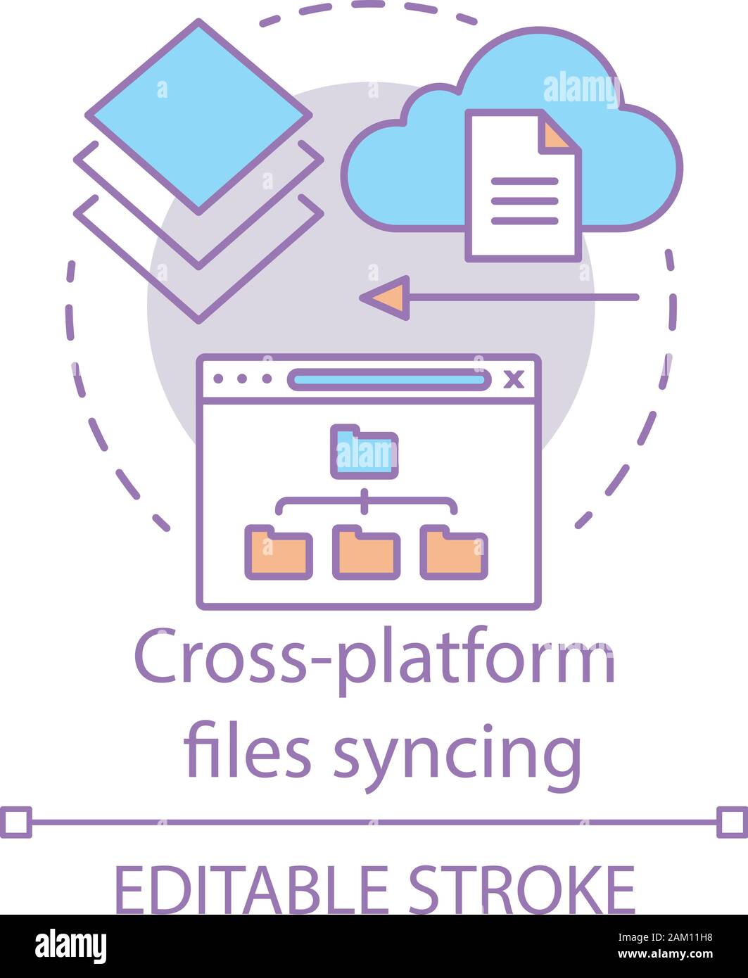 Cross platform files syncing concept icon. Cloud computing, remote information access idea thin ...