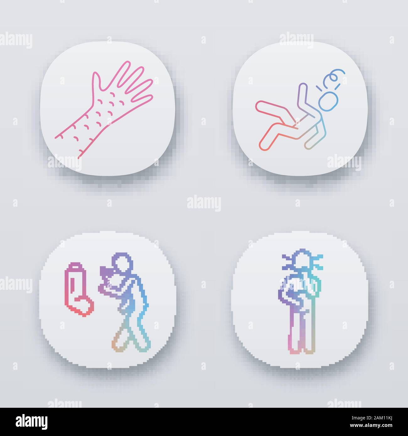 Infection, allergy symptoms app icons set. Skin rash, redness allergic ...