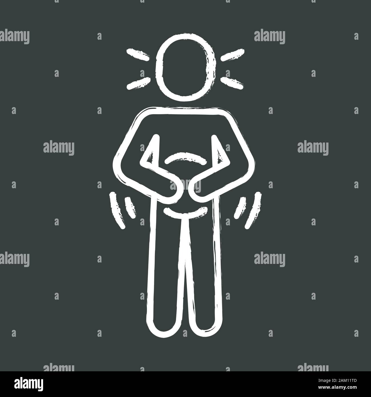 Abdominal pain vector chalk icon. Stomach ache, spasm. Period ...