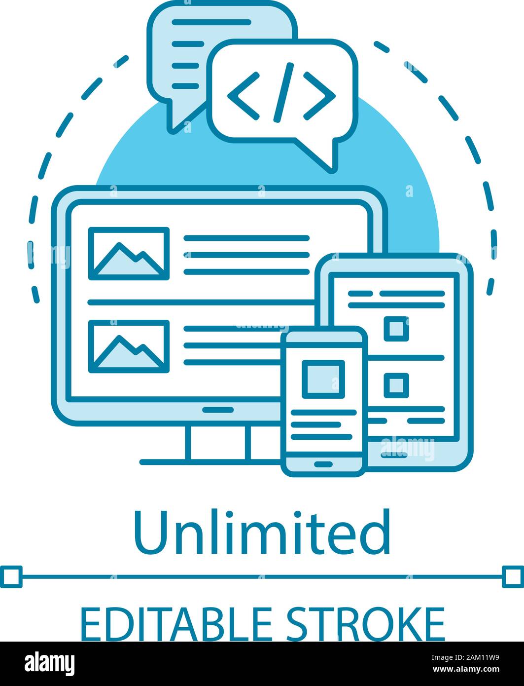 Unlimited concept icon. Website builder pricing idea thin line illustration. Mobile app ...