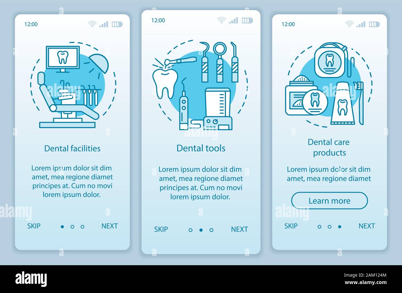Dental stuff onboarding mobile app page screen with linear concepts ...