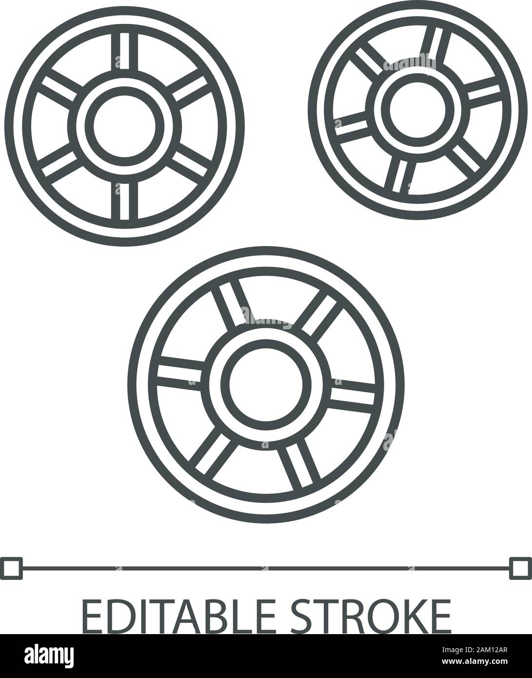 Rotelle linear icon. Wagon wheels shaped pasta. Raw uncooked ruote ...