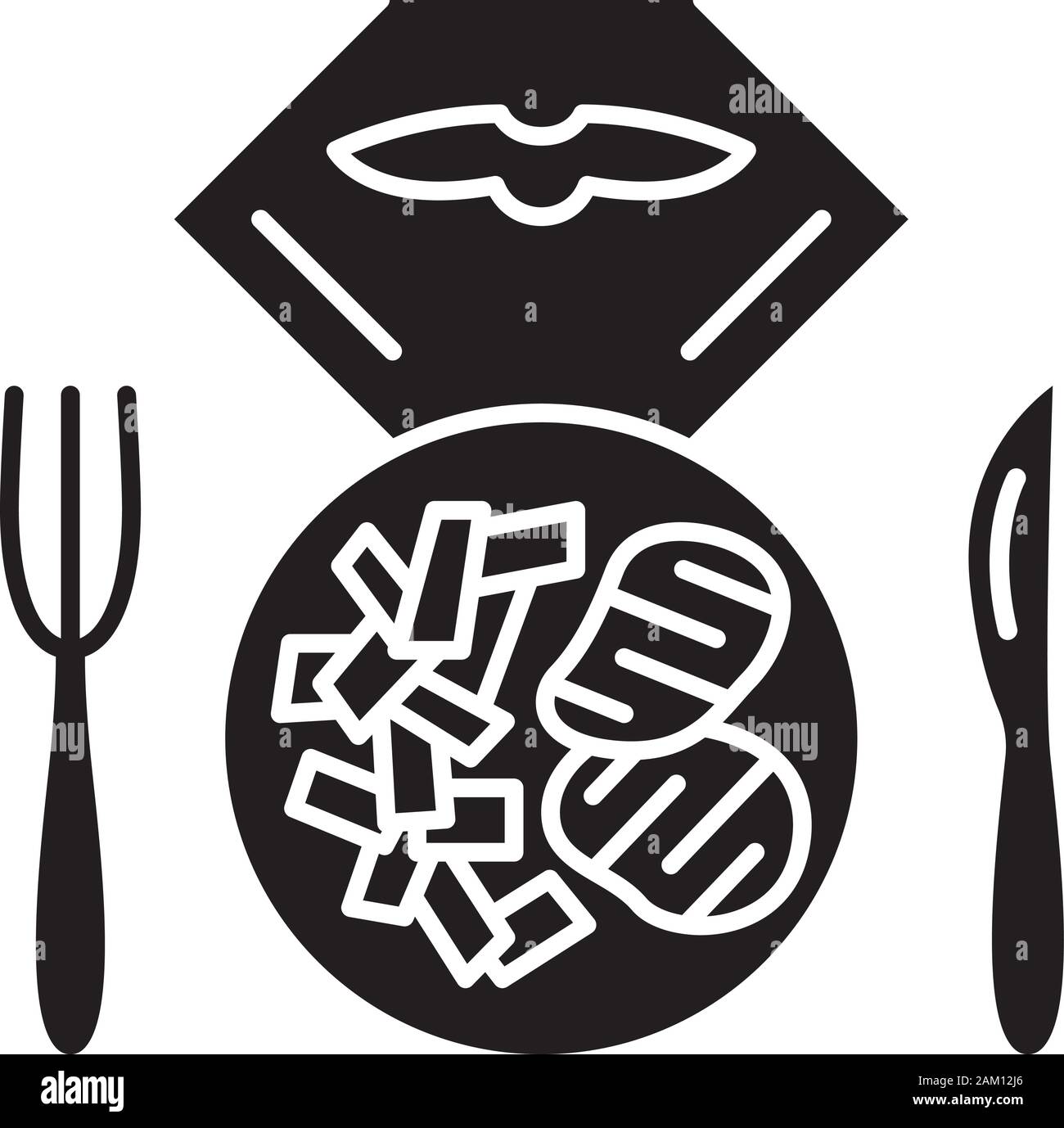 Flight lunch vector glyph icon. Food on plate. Airplane nutrition ...