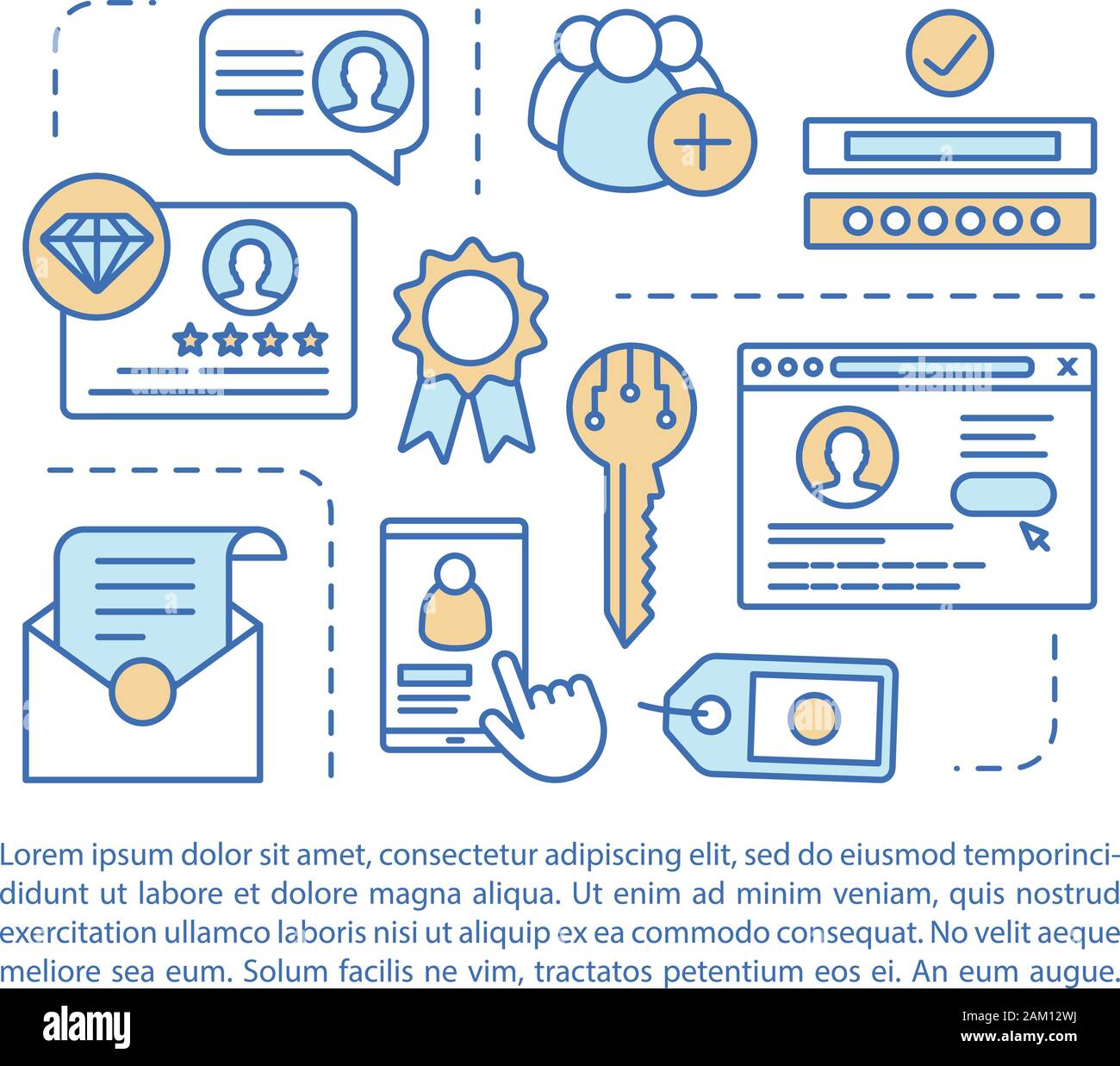 Membership article page vector template. Brochure, magazine, booklet design element, linear ...