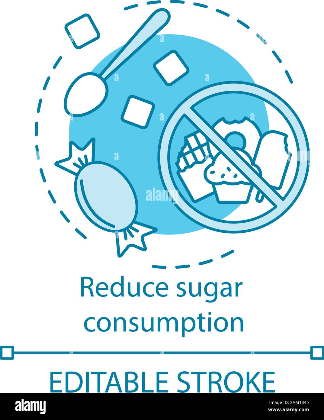 Reduce sugar consumption concept icon. Diet with low sugar. Sweets ...