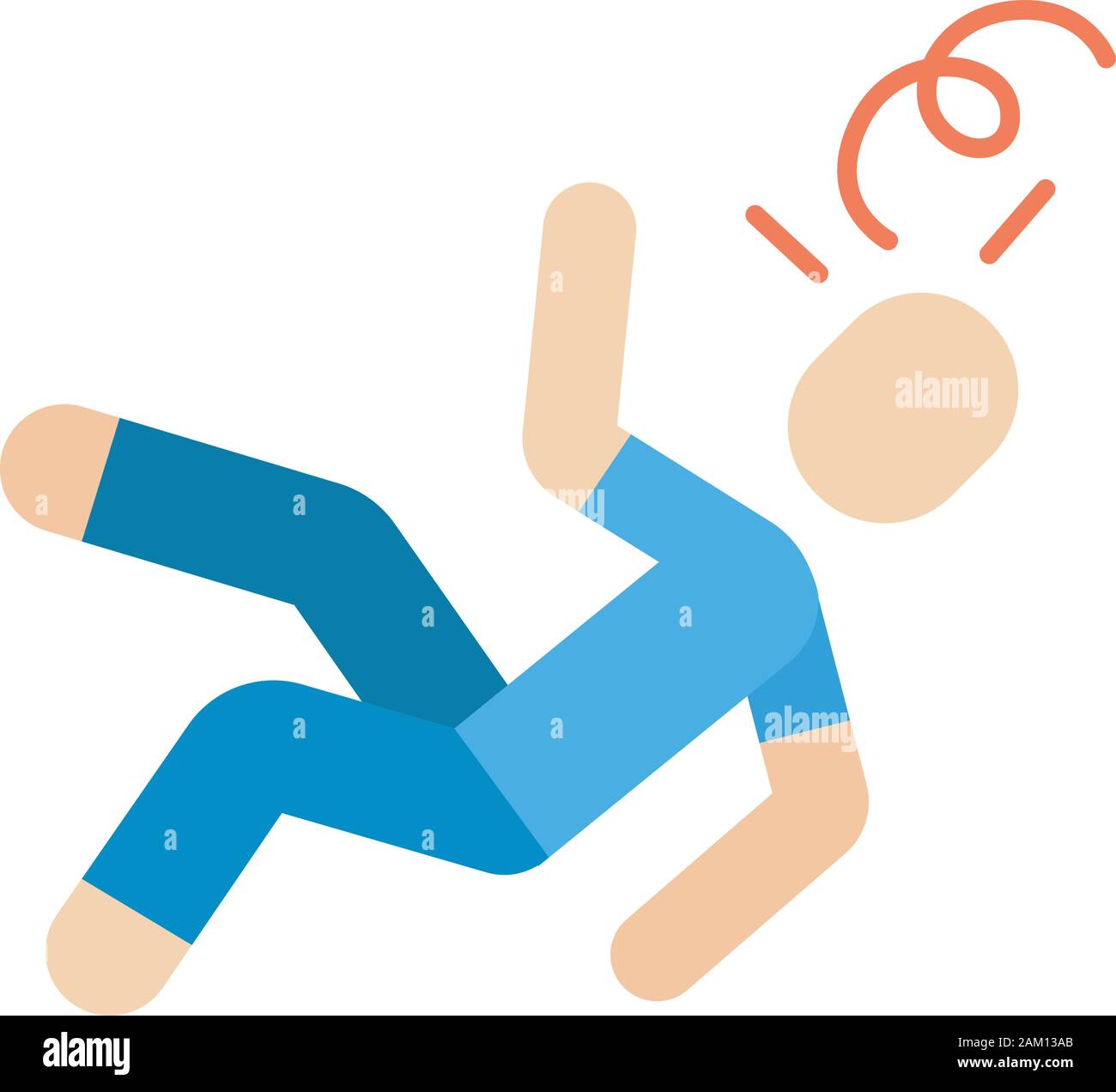 Fainting flat design long shadow color icon. Dizziness, consciousness ...