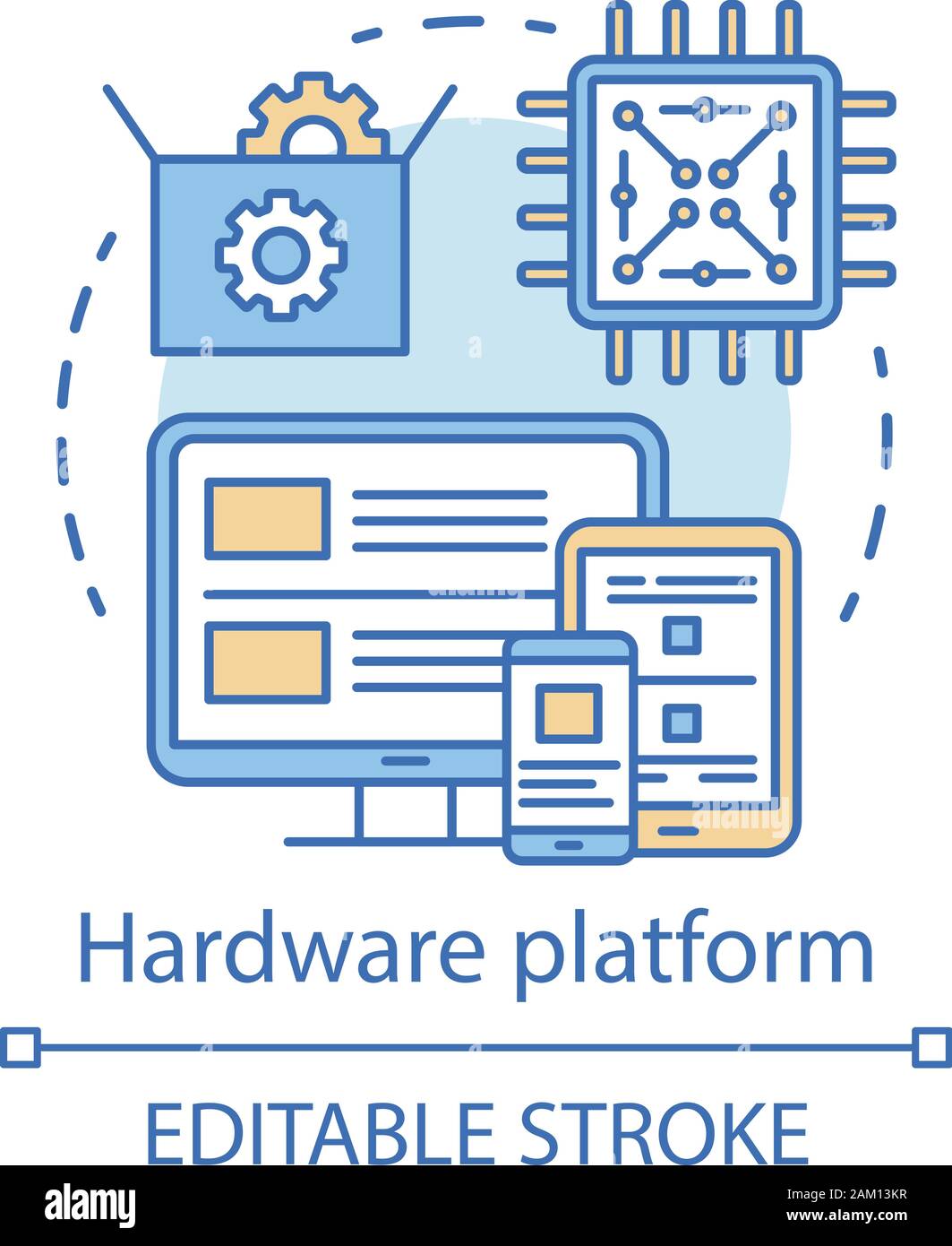 Computer components, hardware platform concept icon. Responsive ...