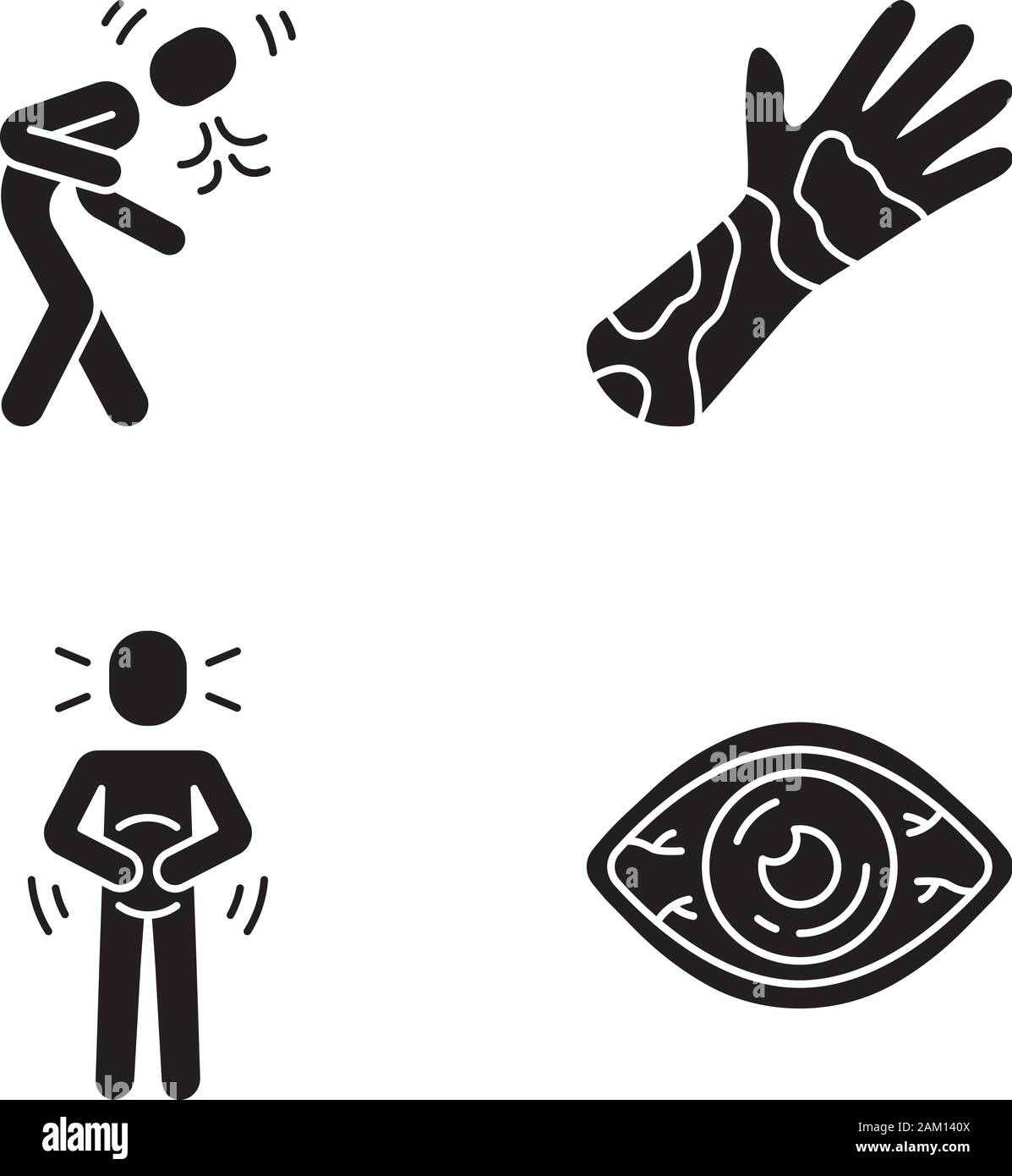 Seasonal allergy symptoms glyph icons set. Contact dermatitis ...