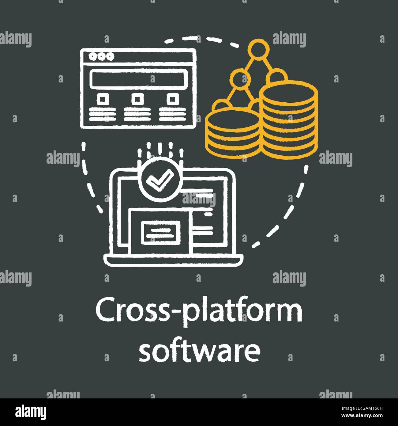 Cross platform software development chalk concept icon. Adaptive programming application idea ...