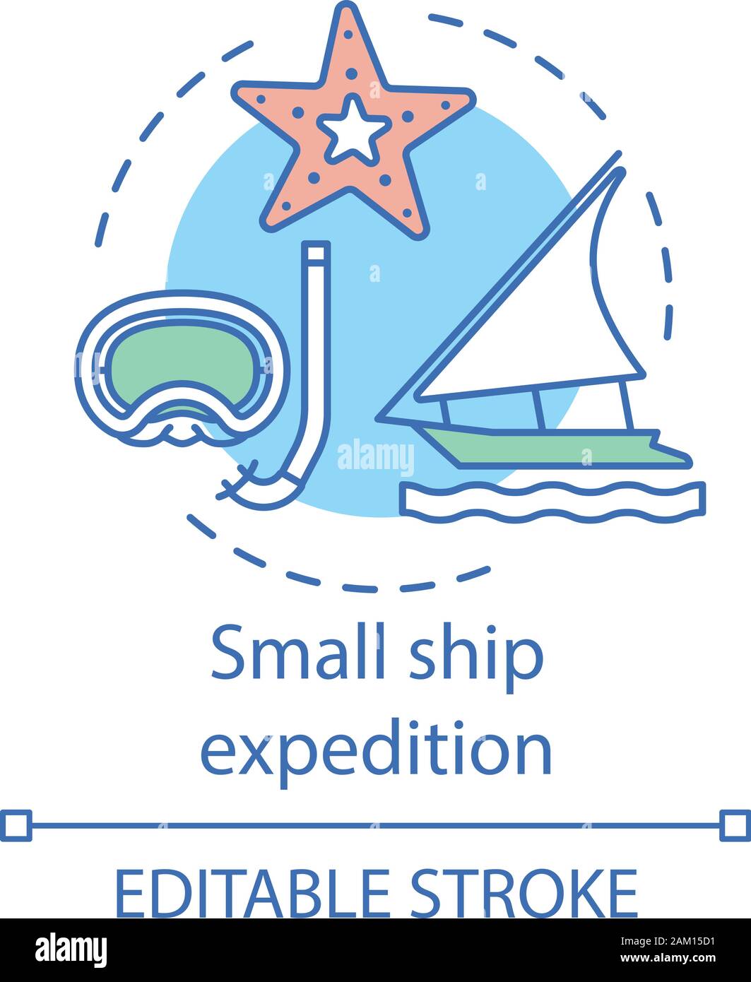 Small ship expedition concept icon. Travel experience idea thin line ...