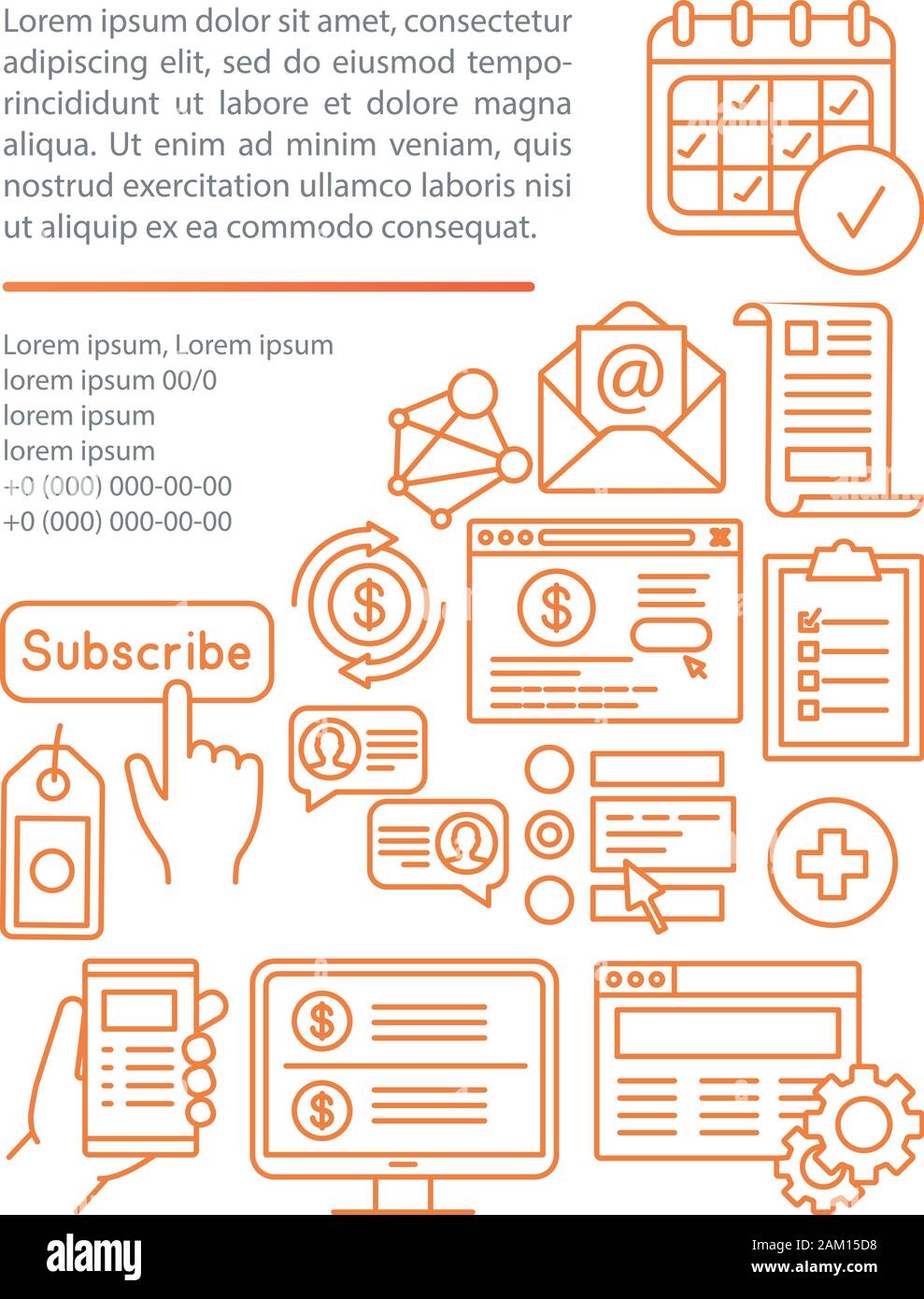 Subscription article page vector template. Newsletter messages. Web ...