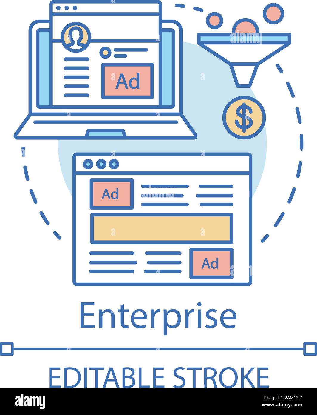 Enterprise concept icon. CRM subscription tariff idea thin line ...