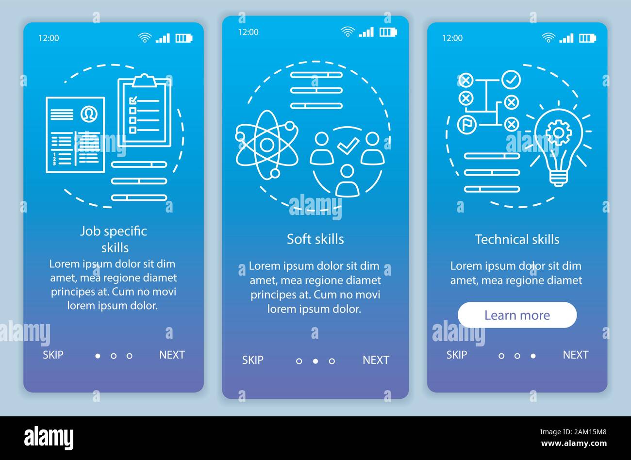 Skills Blue Gradient Onboarding Mobile App Page Screen Vector Template