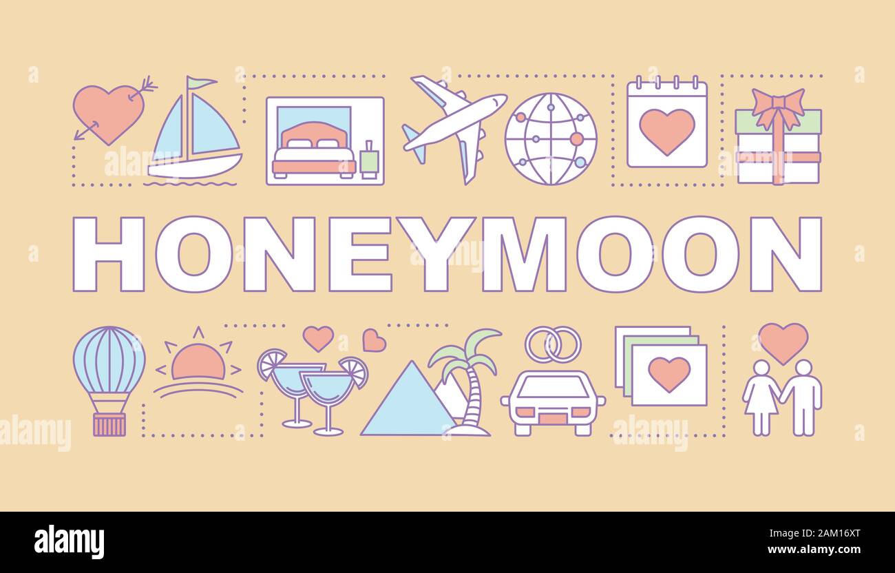Honeymoon word concepts banner. Romantic voyage, vacation. City tours ...