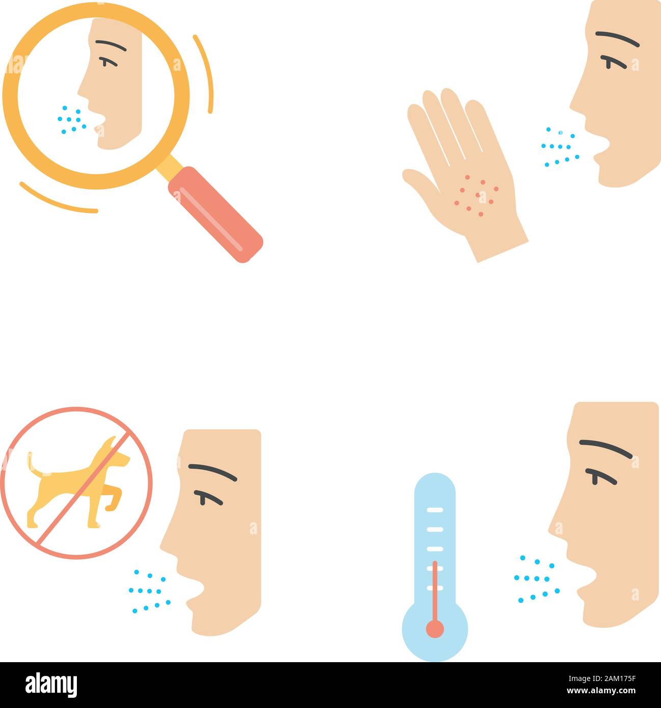 Allergies flat design long shadow color icons set. Allergic reactions ...