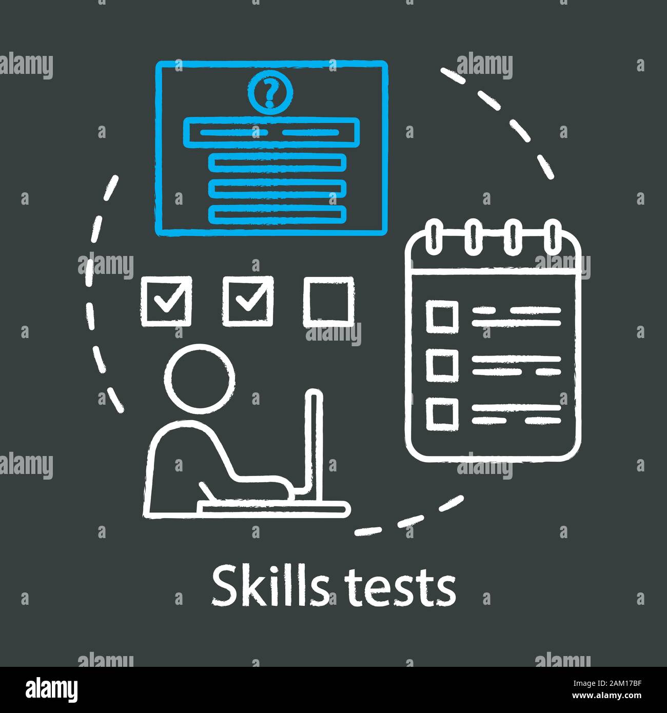 Skills tests chalk concept icon. Pre-employment job interview test idea ...