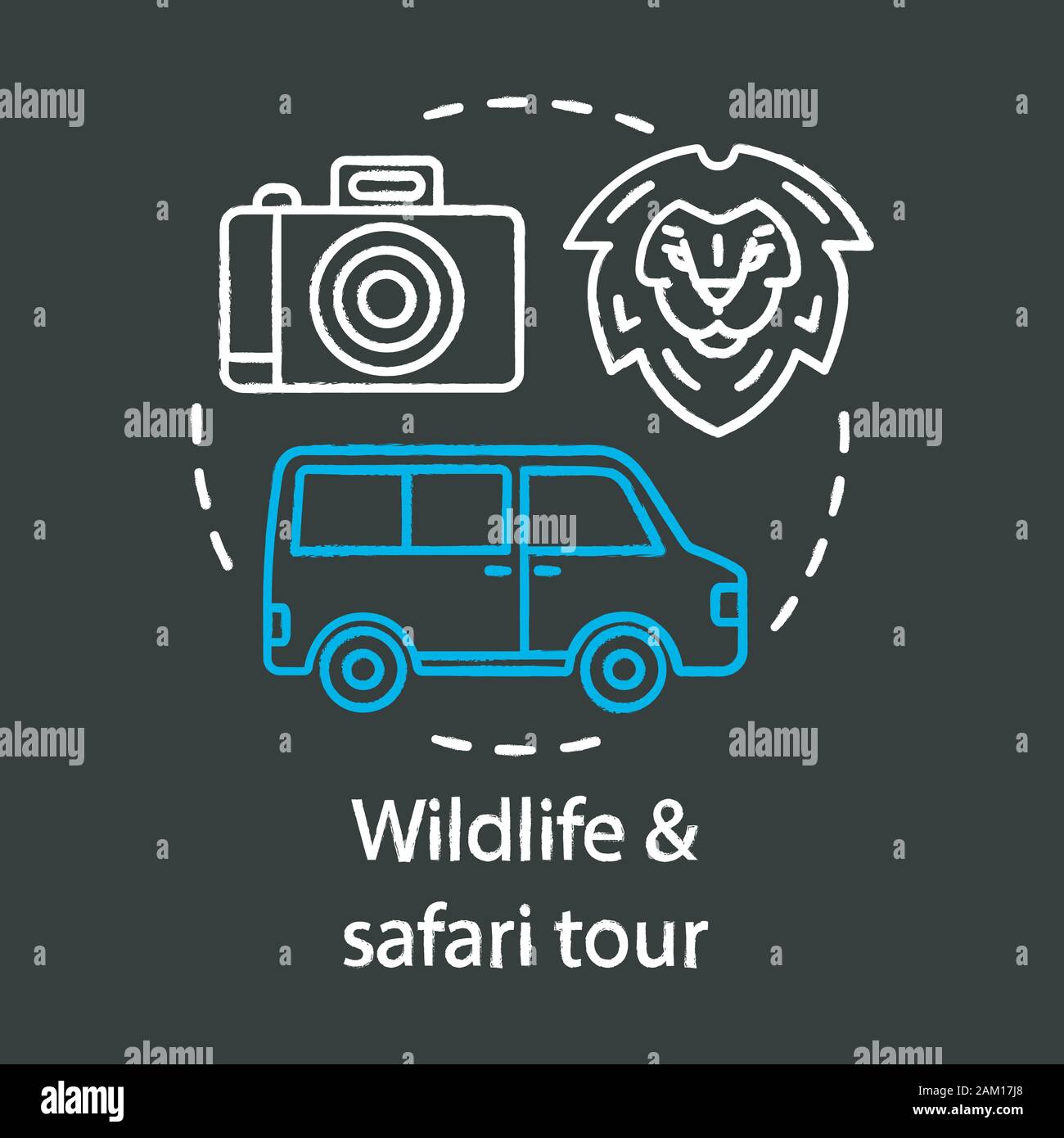 Wildlife and safari tour chalk concept icon. Travel experience idea ...