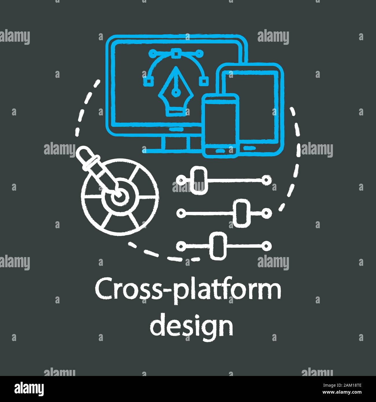 Cross platform design chalk concept icon. Responsive user interface ...