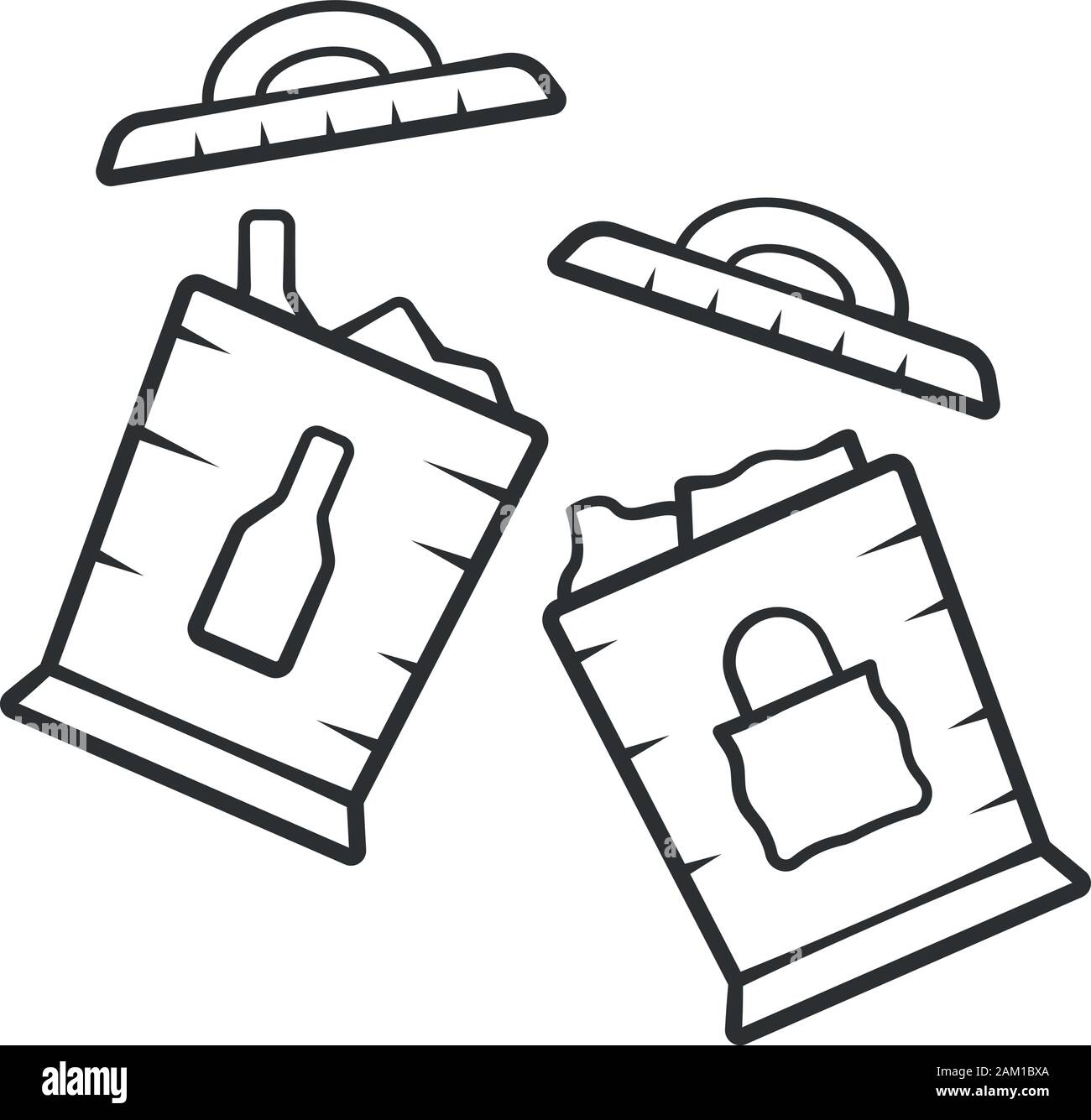 Trash sorting bins linear icon. Trashcans for glass, paper waste ...