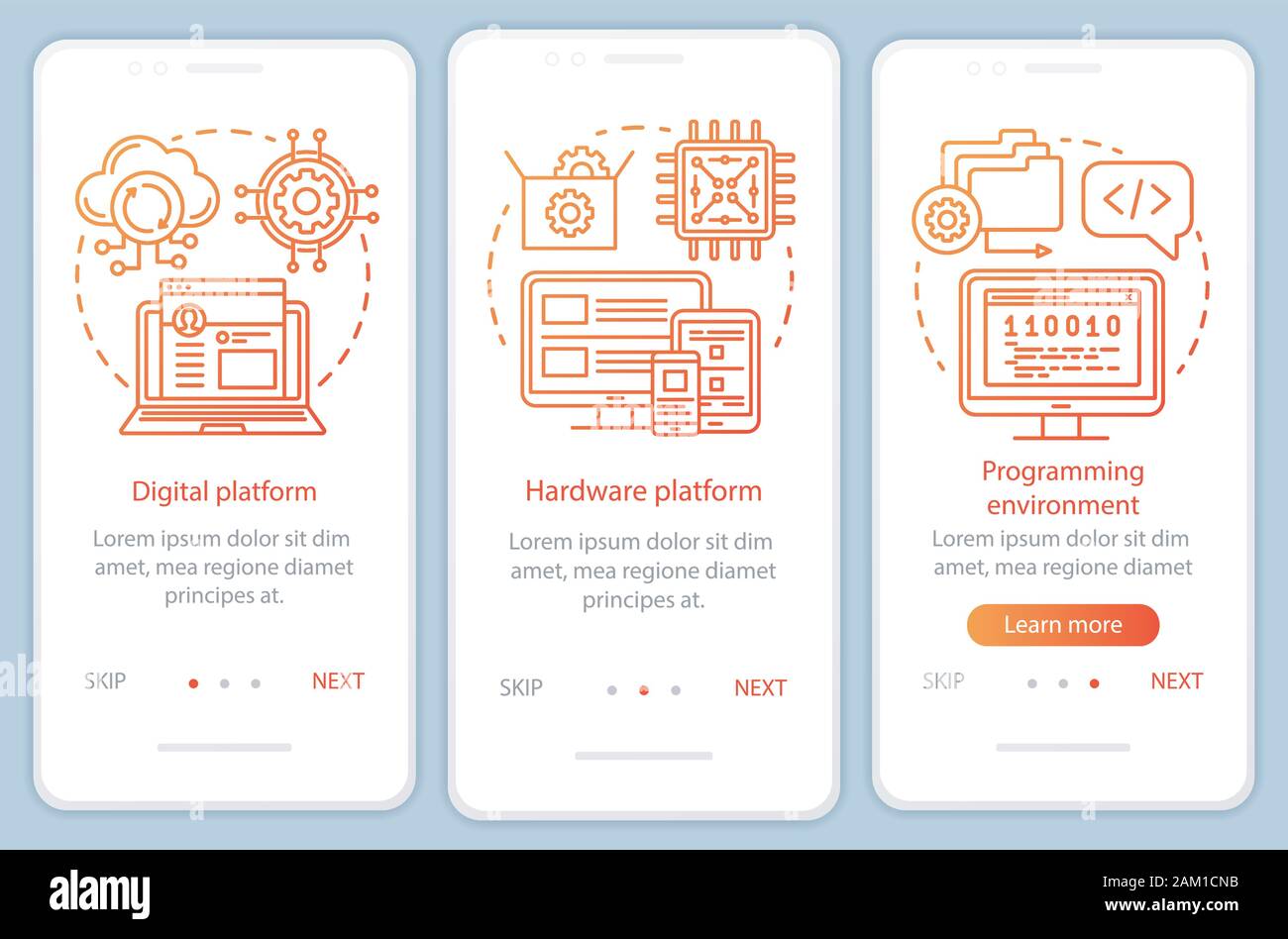 Programming environment onboarding mobile app page screen vector ...