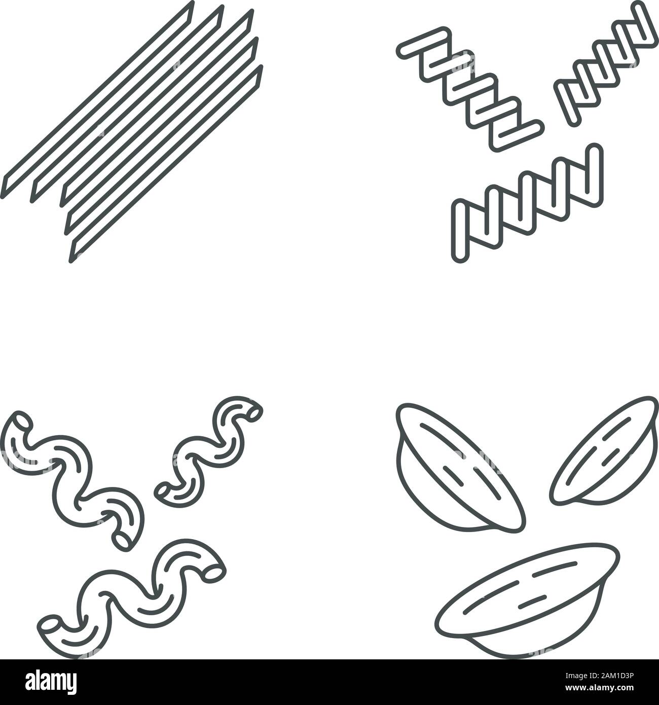 Pasta noodles linear icons set. Spaghetti, fusilli, cavatappi ... Pasta noodles linear icons set. Spaghetti, fusilli, cavatappi ...