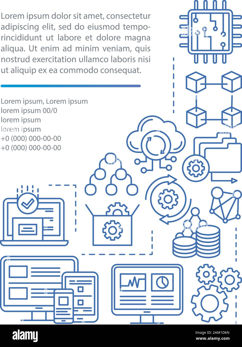 Software development article page vector template. Cloud technology brochure, magazine, booklet ...
