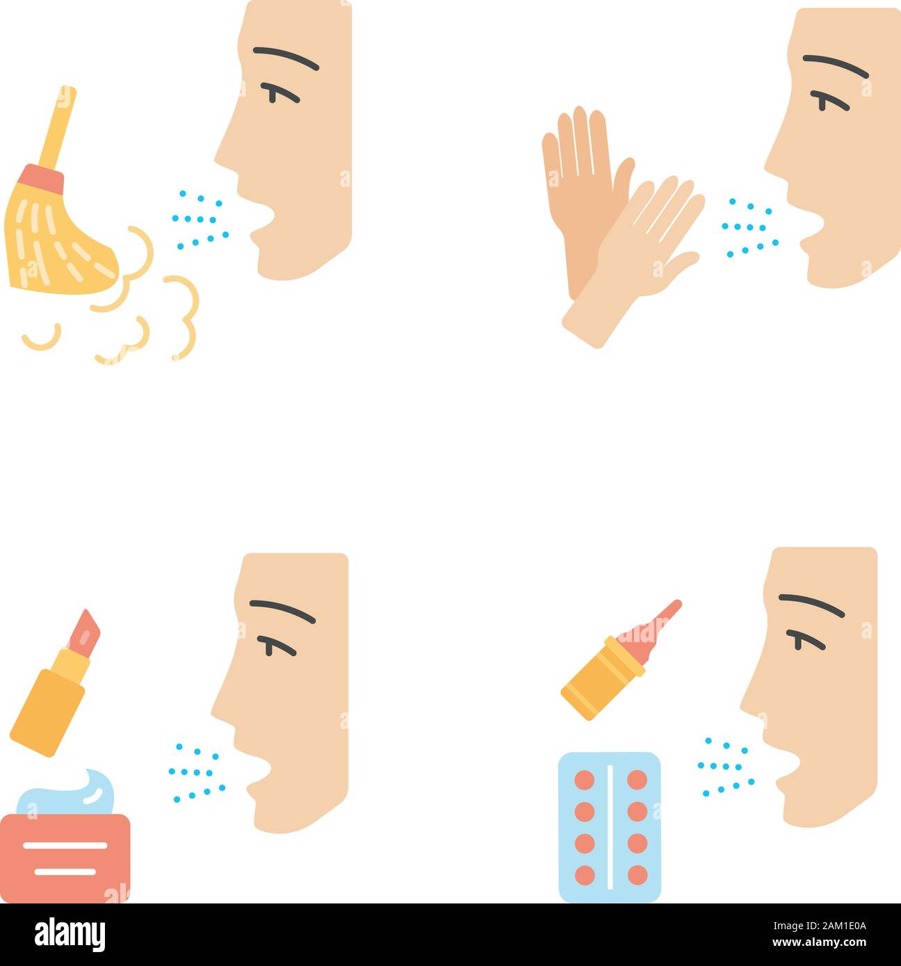 Allergies Flat Design Long Shadow Color Icons Set Allergen Sources And