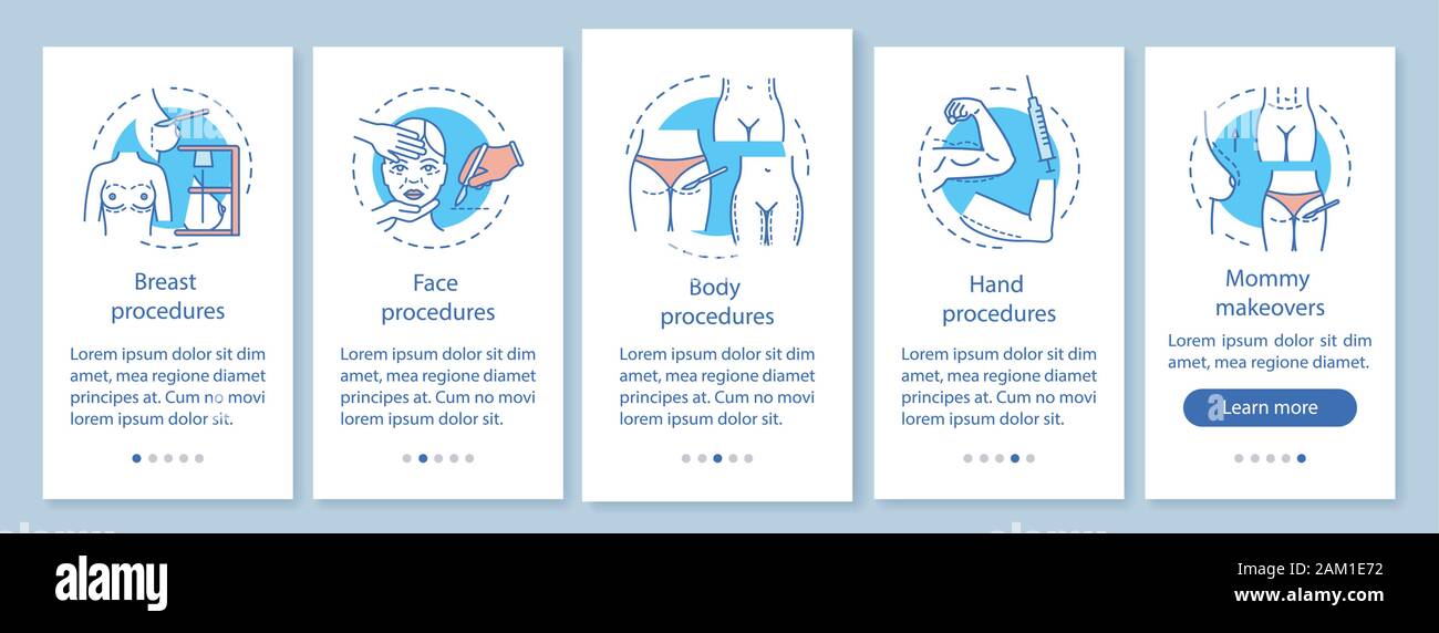 Plastic surgery center procedures onboarding mobile app page screen ...