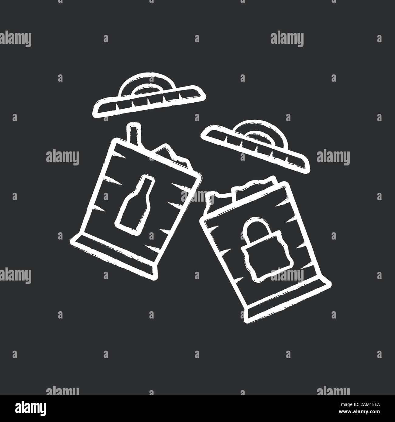 Trash sorting bins chalk icon. Trashcans for separating glass, paper ...