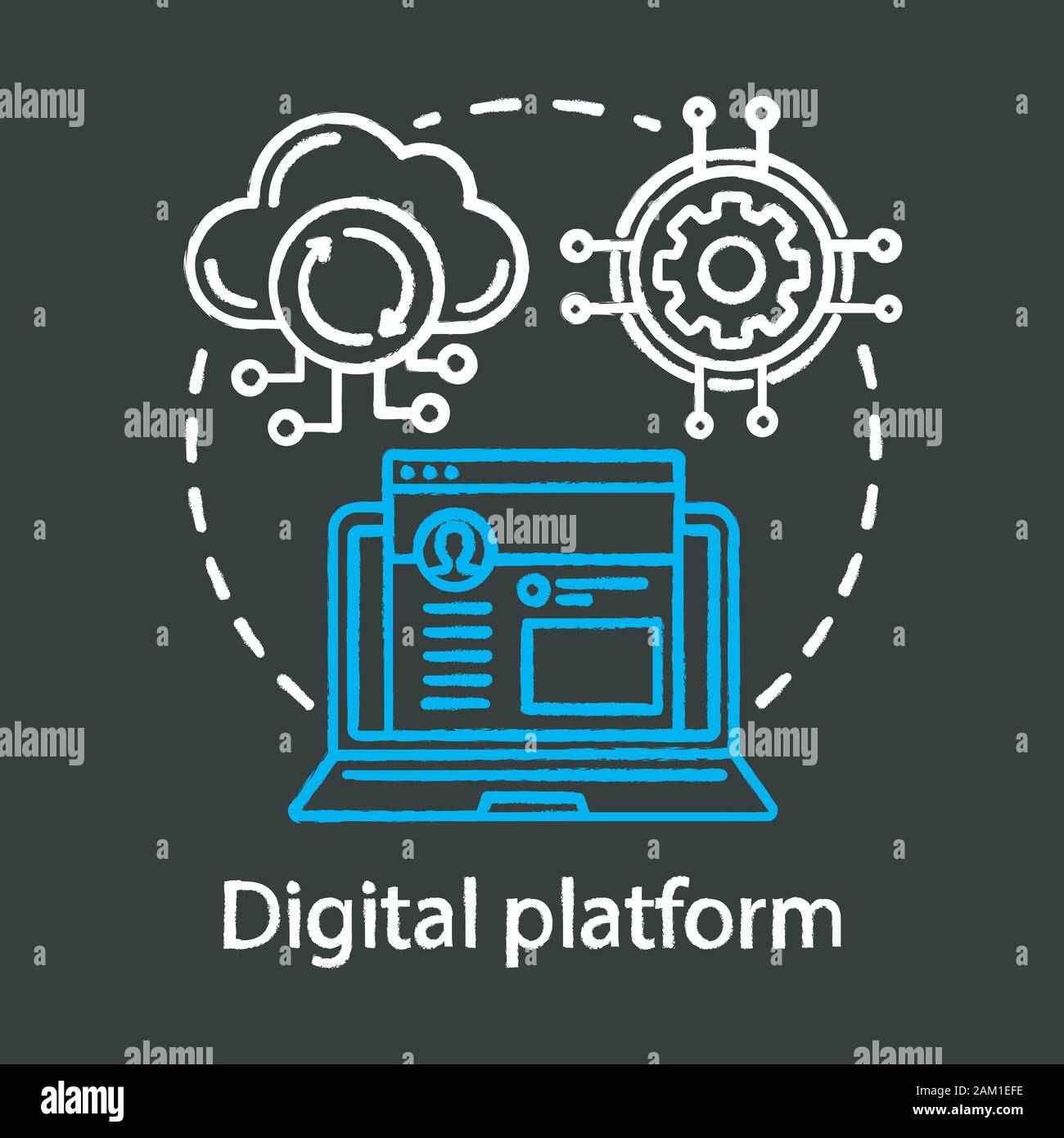 Digital platform, online network chalk concept icon. Social media ...