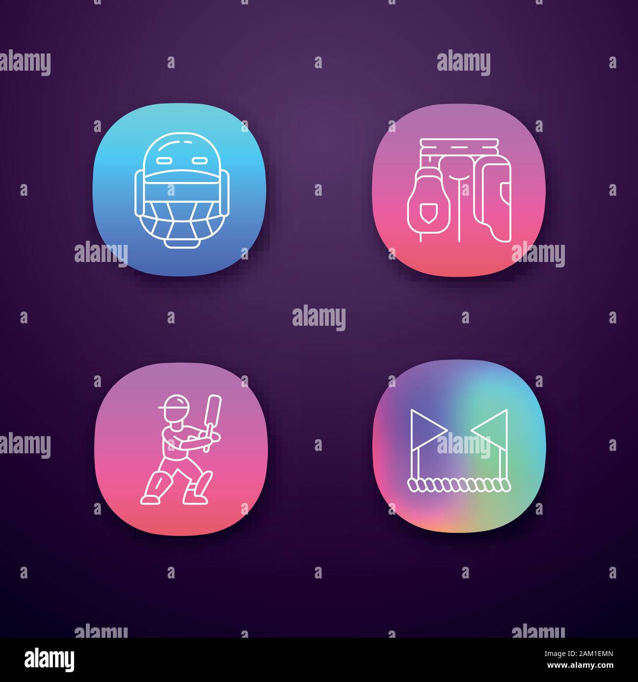 Cricket championship app icons set. Sport tournament. Helmet, thigh ...