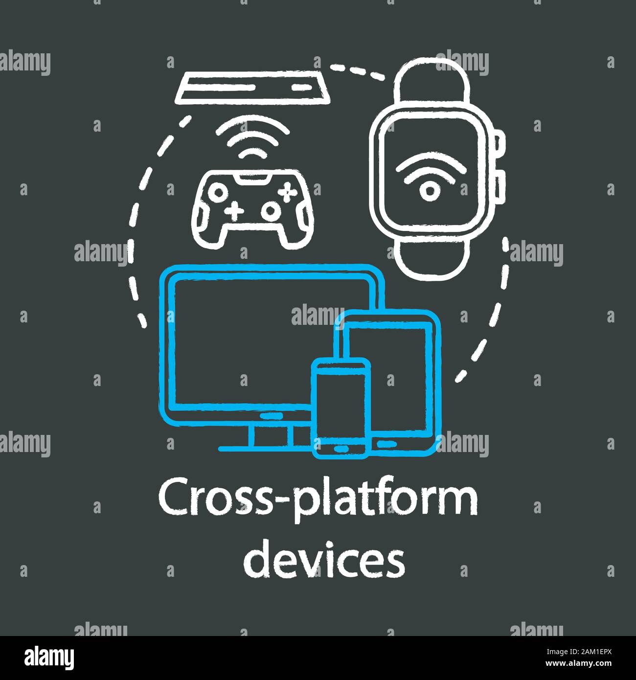 Cross platform devices chalk concept icon. Internet of things idea thin ...