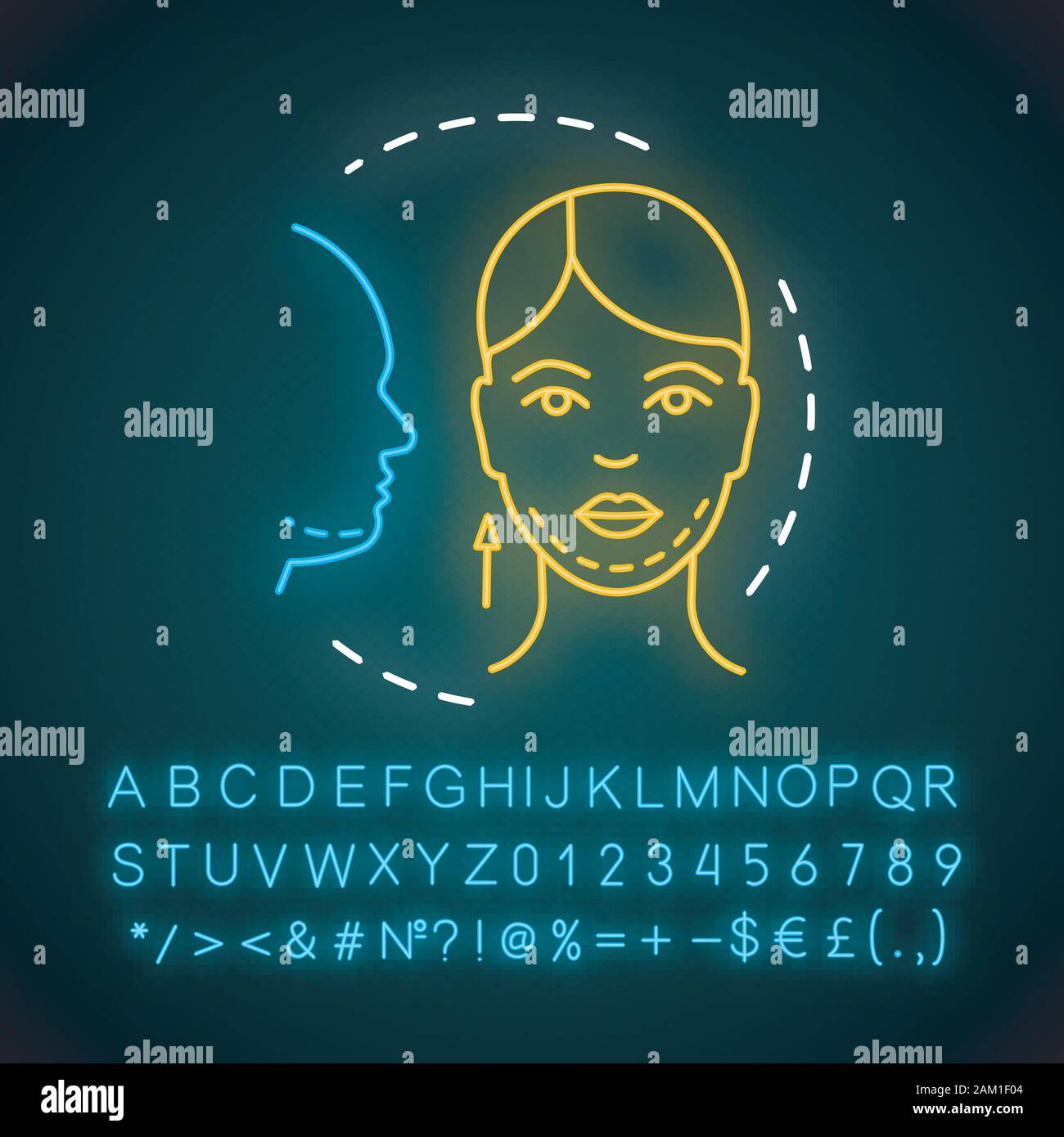 Neck lift neon light icon. Youthful-looking neck. Cosmetic surgery ...