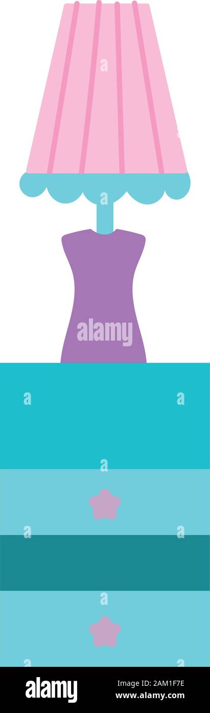 side table with lamp and crayons color on white background vector ...