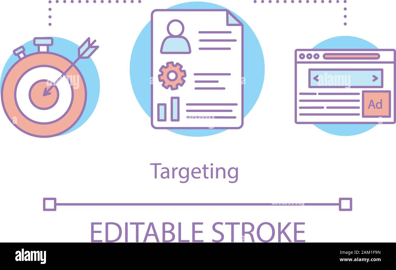Targeting concept icon. Display ads, customer, attraction idea thin ...