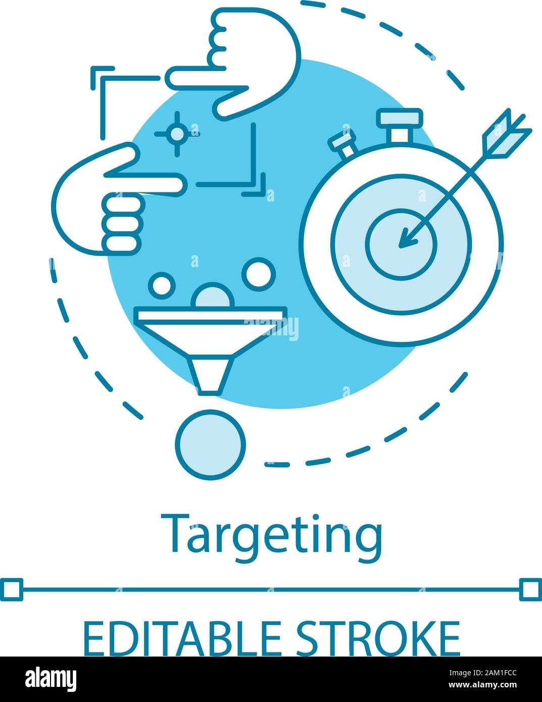 Targeting turquoise concept icon. Sales conversions icon idea thin line ...