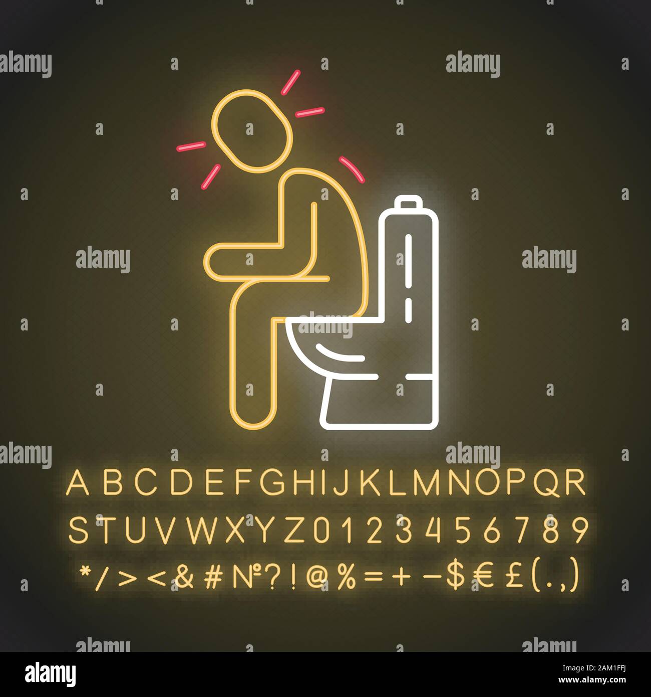 Diarrhea, constipation neon light icon. Allergy, food poisoning symptom ...