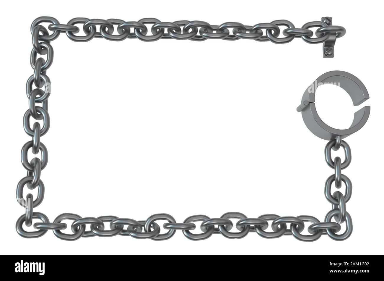 Shackles chain rectangle frame attached end, grey metal 3d illustration ...