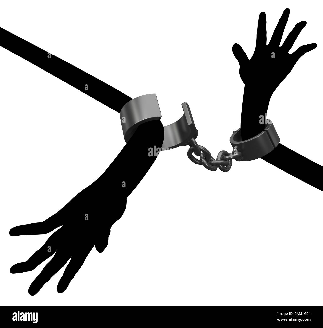 Shackles chain shadow arm bends, 3d illustration, isolated, horizontal ...