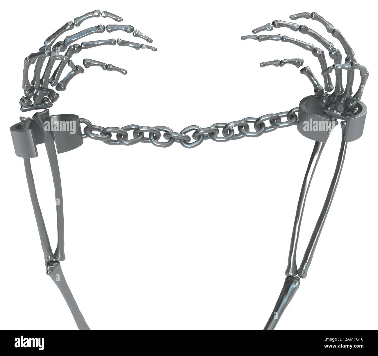 Skeleton arms metal shackles, isolated, 3d illustration, horizontal ...