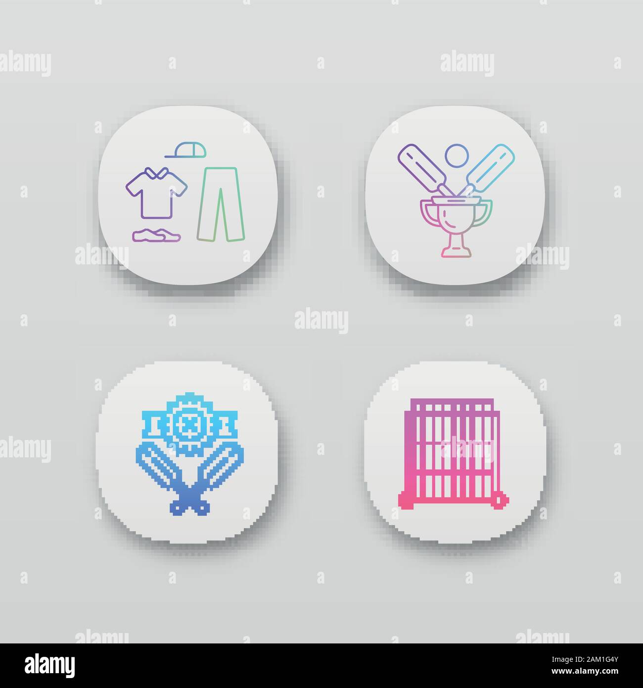 Cricket championship app icons set. Sport tournament. Uniform, champion ...