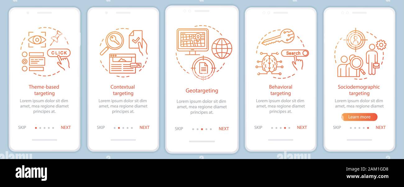 Targeting Types Orange Gradient Onboarding Mobile App Page Screen Vector Template Targeted