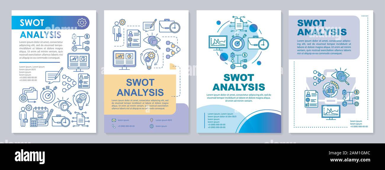 SWOT analysis brochure template layout. Flyer, booklet, leaflet print design with linear ...
