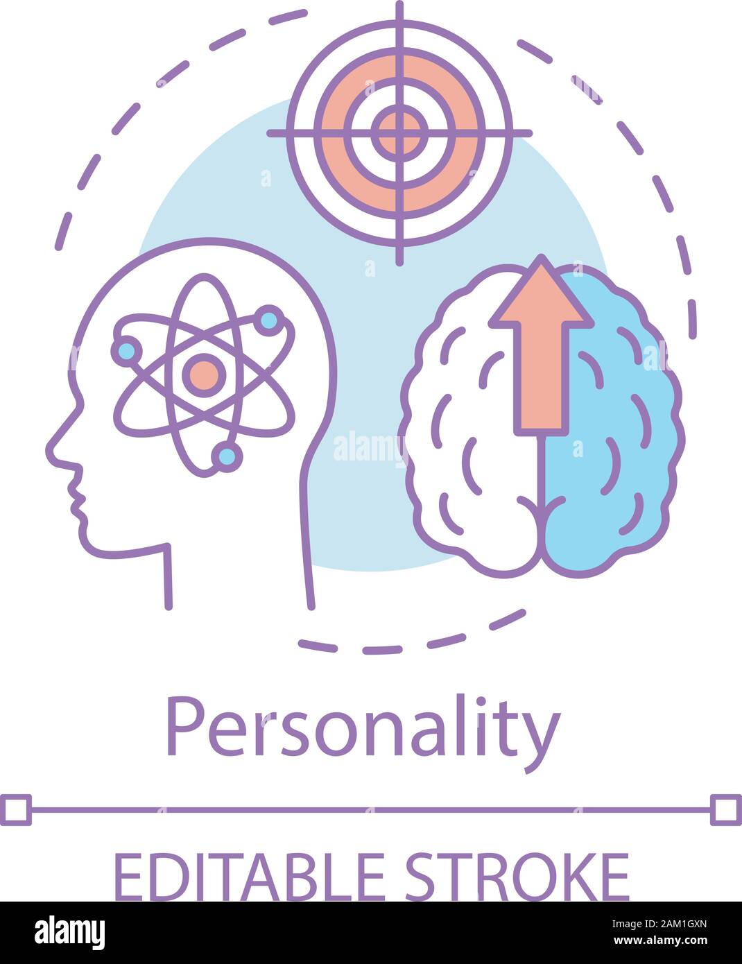 Personality concept icon. Brain thinking process idea thin line ...