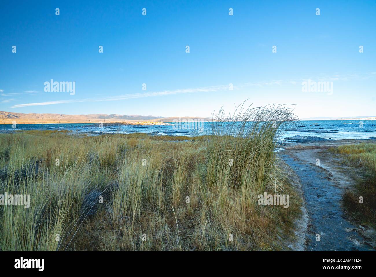 Mono Lake shore path, fall colors. Mono Lake Tufa State Natural Reserve ...