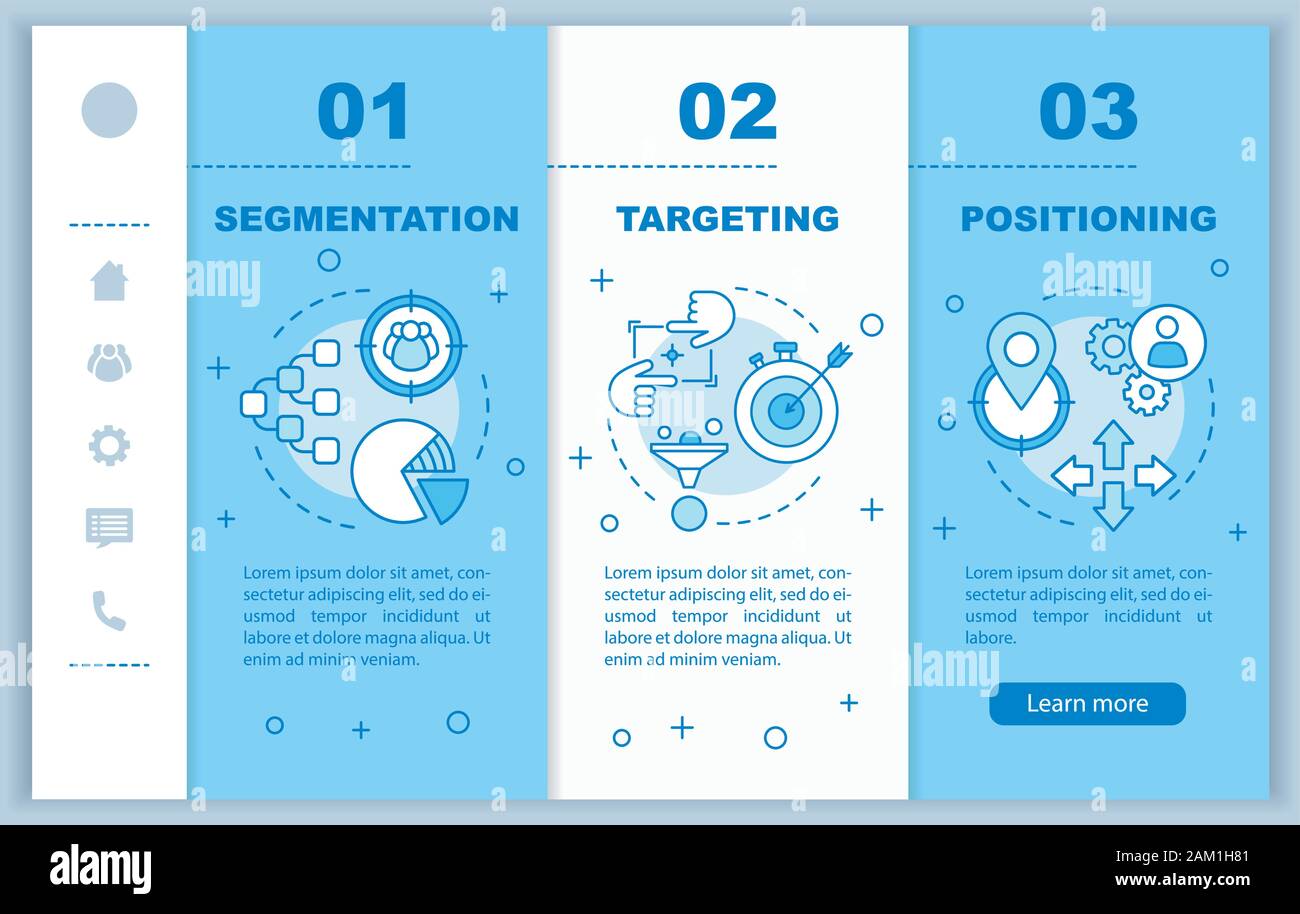 STP onboarding mobile web pages vector template. Market strategy. Responsive smartphone website ...