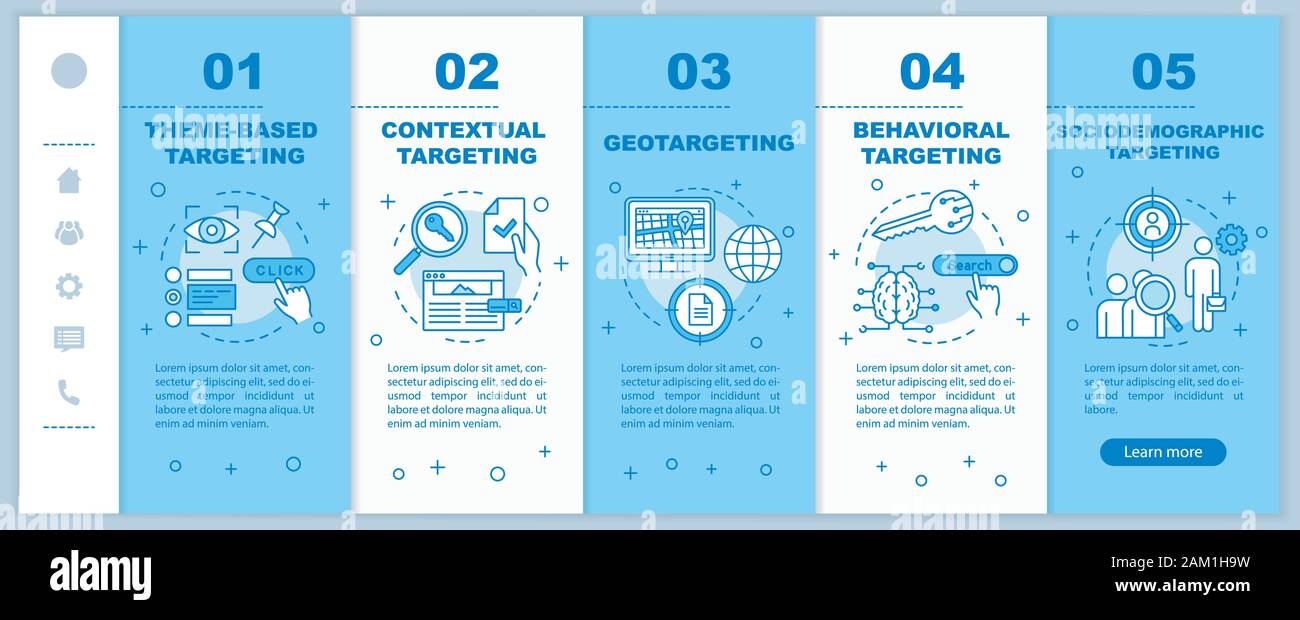 Targeting types onboarding mobile web pages vector template. Responsive smartphone website ...