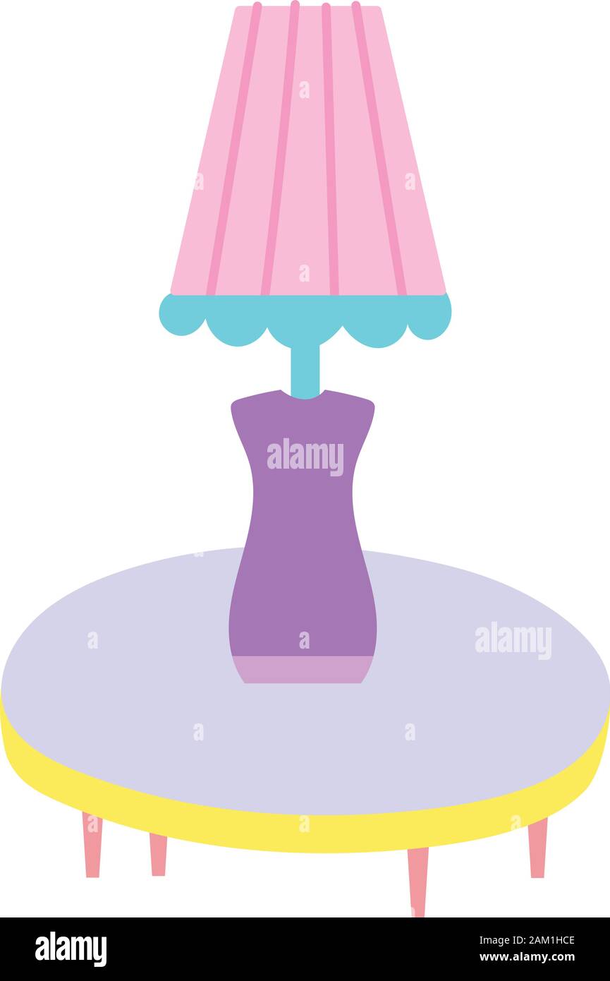 round table with lamp decoration cartoon on white background vector ...