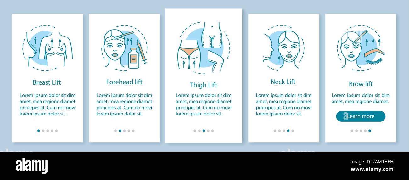 Surgical lift procedure onboarding mobile app page screen with linear ...