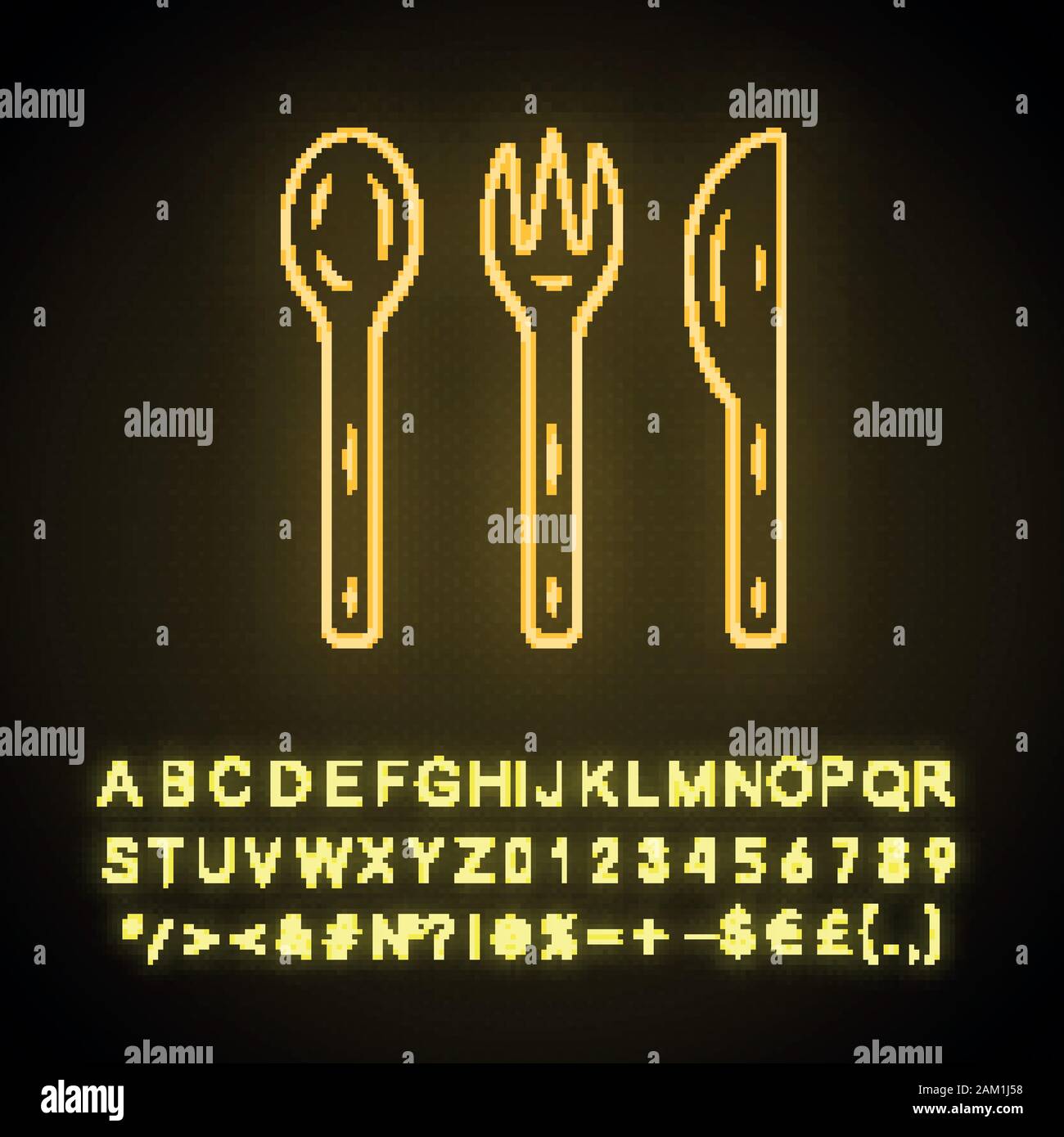 Reusable bamboo cutlery set neon light icon. Zero waste recyclable ...